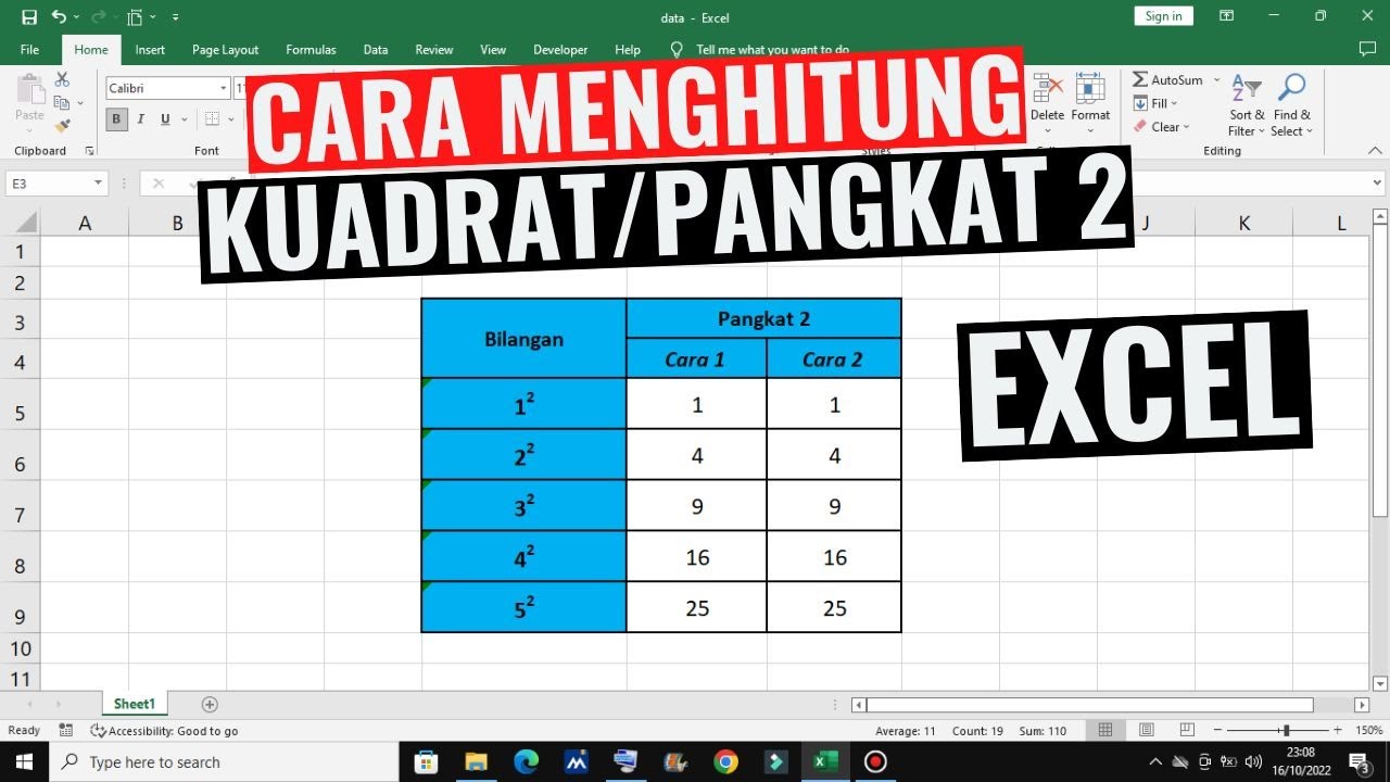 Cara Menghitung Kuadrat Atau Pangkat 2 Di Excel YouTube Cara Menghitung Kuadrat Atau Pangkat 2 Di Excel YouTube