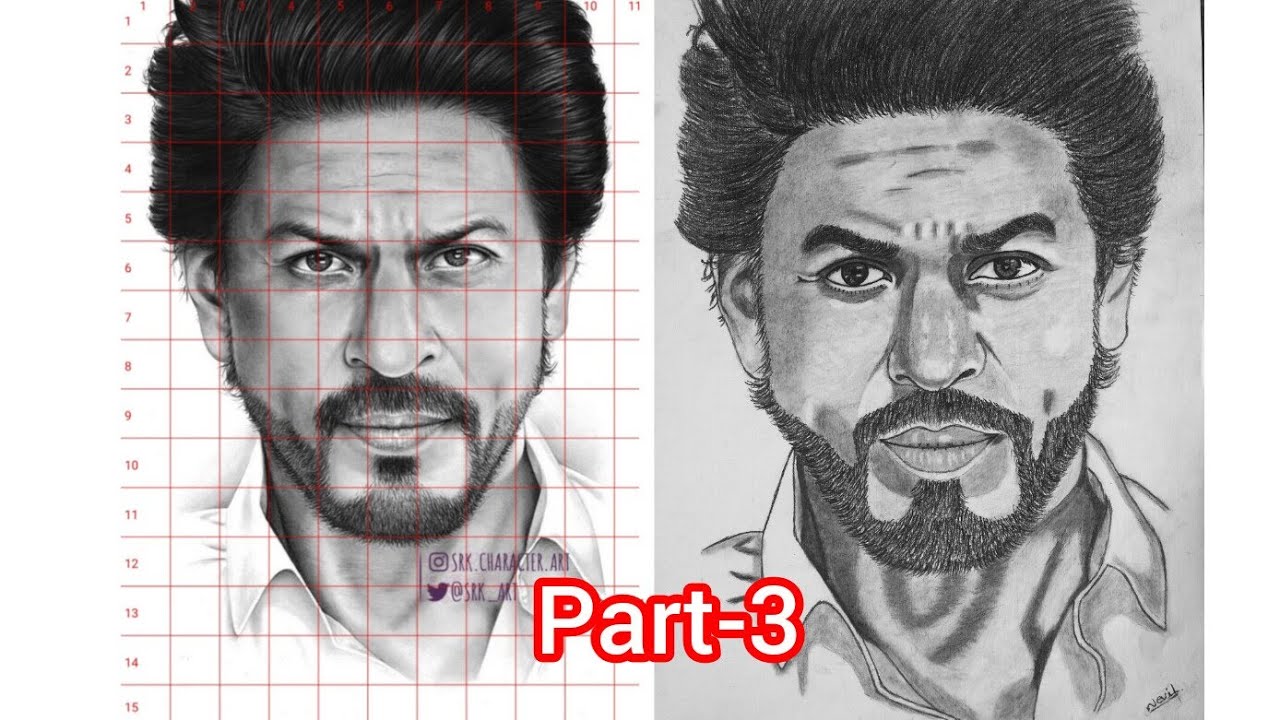 How to Draw Shahrukh Khan Step by step Sketch tutorial Part-3/Pencil shading ,Blending ,Hair ...