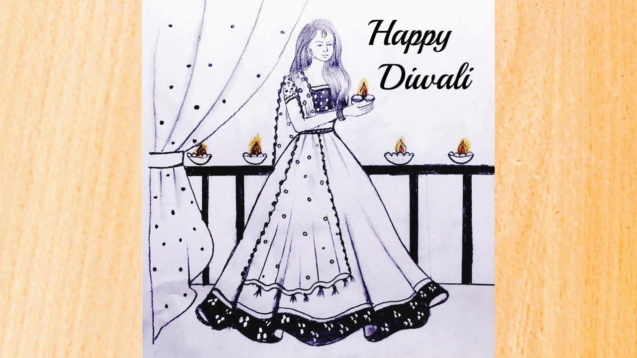 Beautiful Diwali Drawing Easy | Diwali Festival Scenery Drawing Easy ...