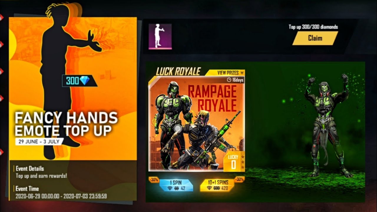 FANCY HANDS Emote Top Up & New Rampage Royale Full Review || Free Fire ...