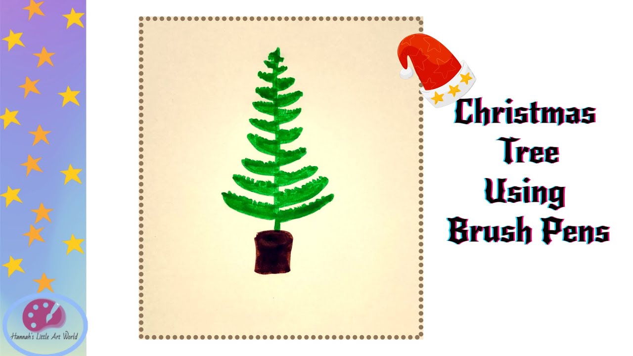 How to Draw Easy Christmas Tree Using Brush Pen🎄🖌 - YouTube