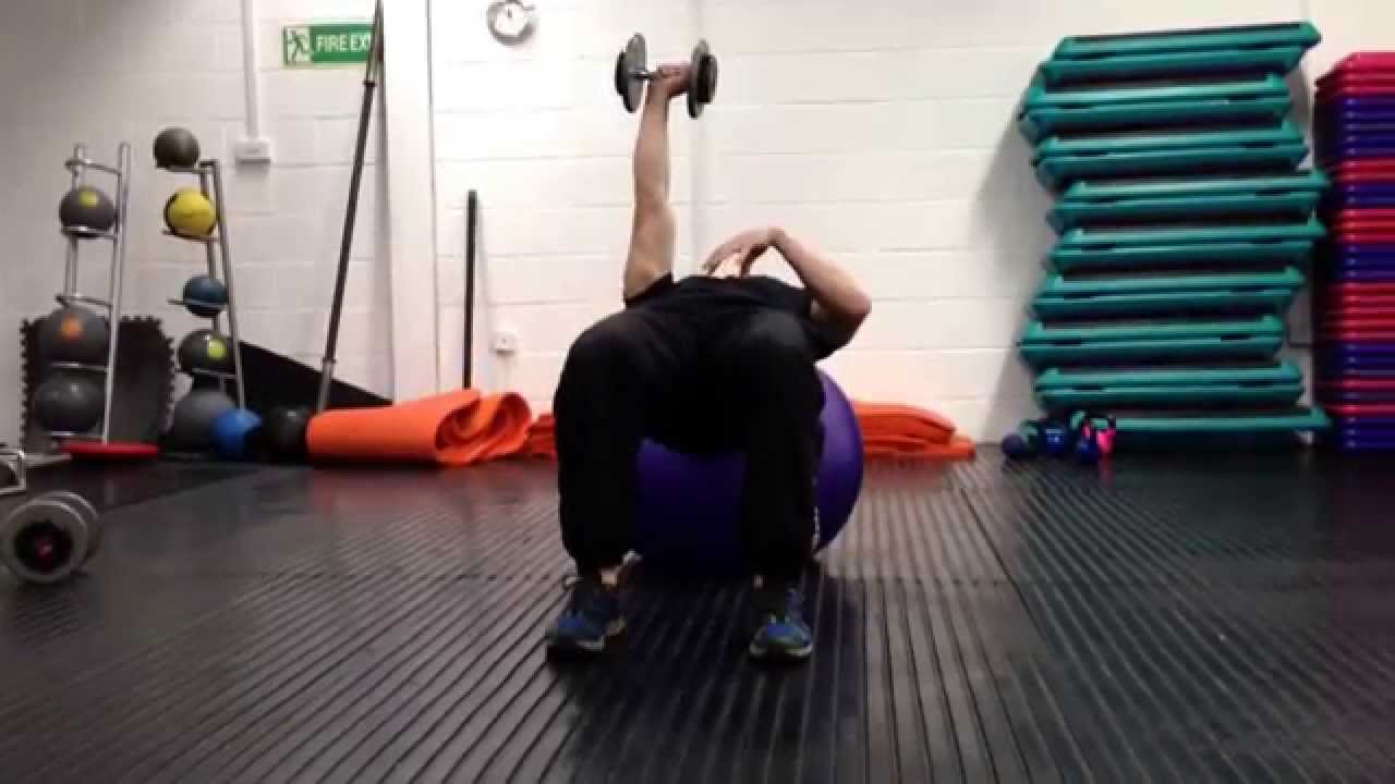 One arm dumbbell chest press supine on fitball - YouTube