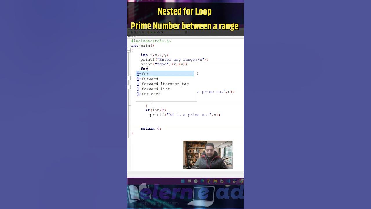 Nested for Loop (Example 1 Prime number between a range in C Language #rnumber #knitr #learnr # ...