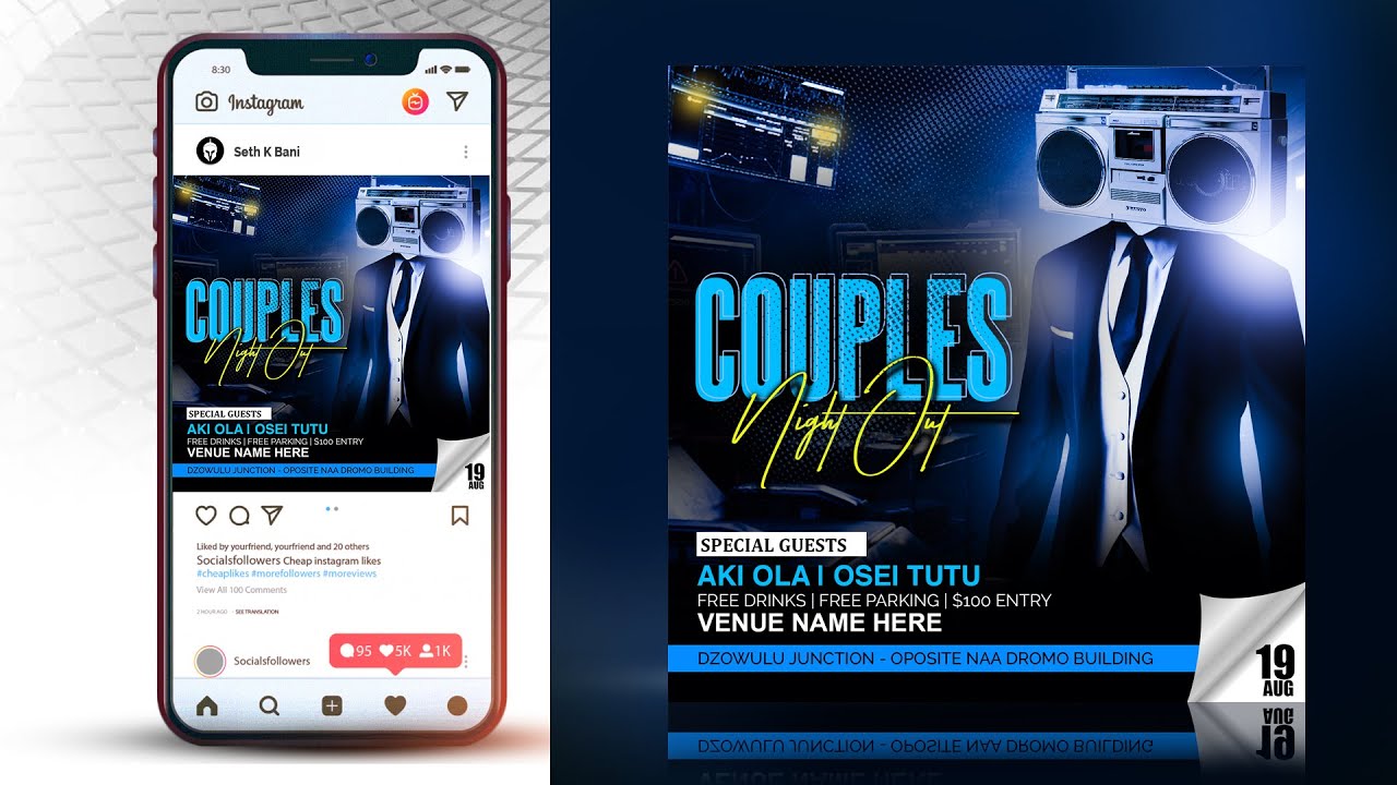 Couples Night Out Flyer | Photoshop tutorials for beginners | Night ...