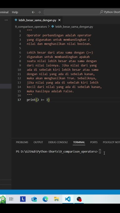 Operator Perbandingan Lebih Besar Sama Dengan Di Python #dreaviam #coding #programming #python ...