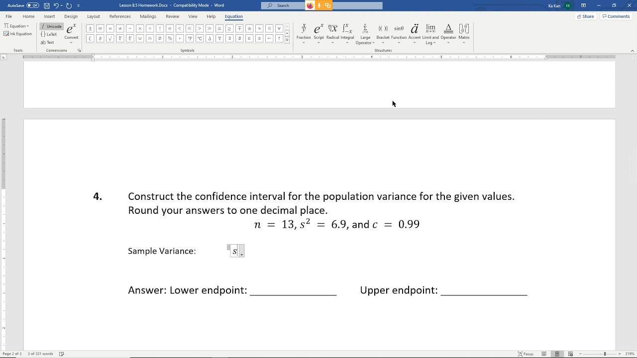 MATH 1127 - Section 8.5 "Confidence Interval for Population Variance ...