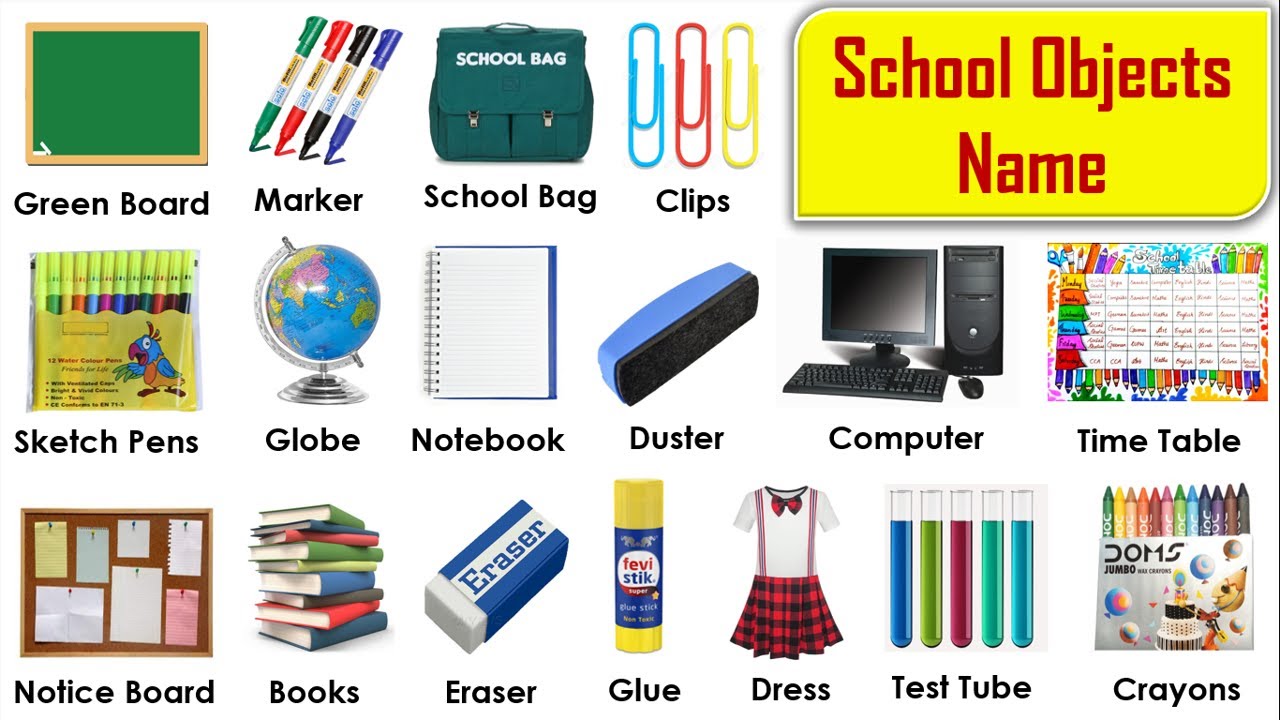 School Objects Name || Learn School Object Vocabulary with Pictures ...