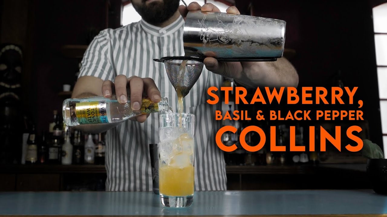 The Strawberry, Basil & Black Pepper Collins Recipe - The Cocktail ...