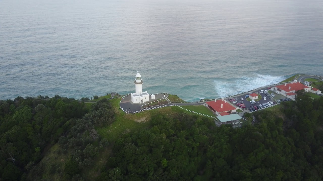 Drone flying over the Lighthouse of Byron Bay, New South Wales ...