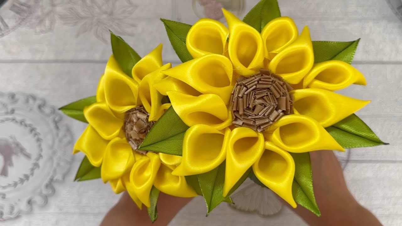 DIY Sunflower 🌻 | Satin Ribbon Flower Tutorial 5 - YouTube