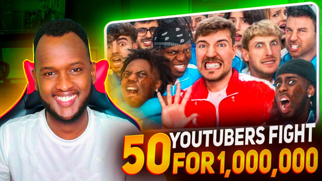 50 YouTubers Fight For $1,000,000 | SomaliGamer to MrBeast - YouTube