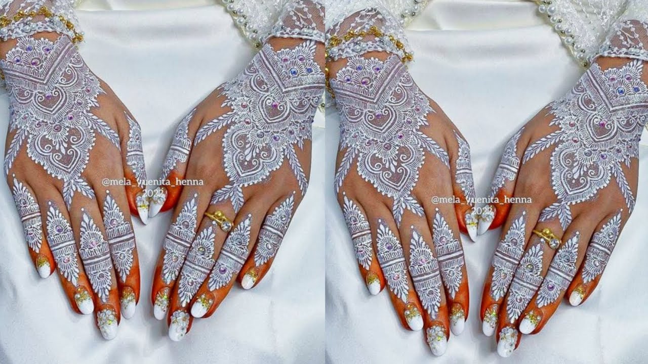 Full hand white mehndi design for bride/white heena design for modern ...