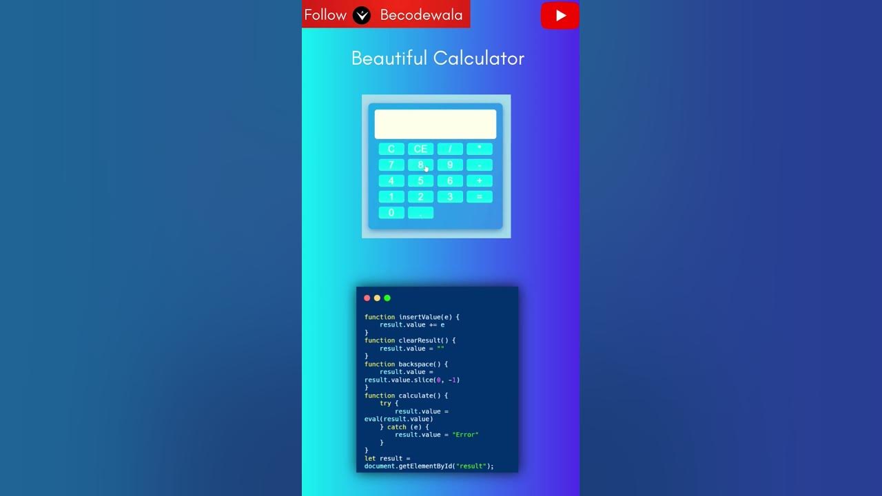 📱beautiful Calculator Using Html Css And Javascript Becodewala Youtube