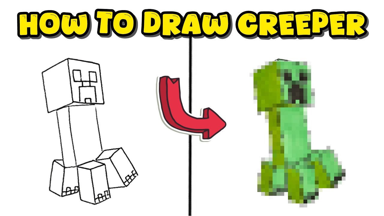How to Draw Creeper from Minecraft – Hostile Game Mob Drawing Tutorial ...