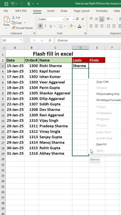 How to use Flash Fill from the mouse in excel #exceltutorial #exceltips #exceltricks #excel ...