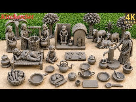 ☕️Miniature Clay House Washroom making/how to make miniature kitchenset with clay tree/charpai video