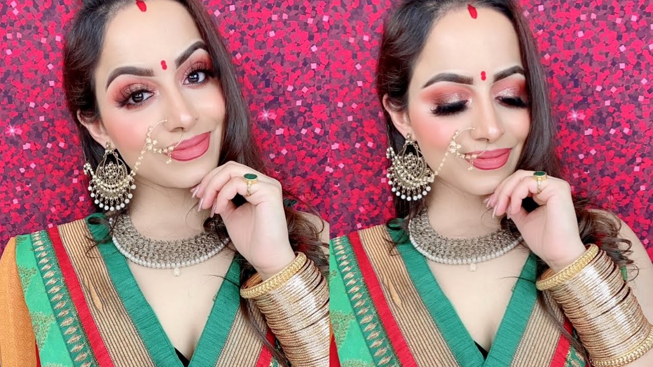 TRADITIONAL DURGA PUJA MAKEUP TUTORIAL AT HOME घर पे दुर्गा पूजा के लिए ...