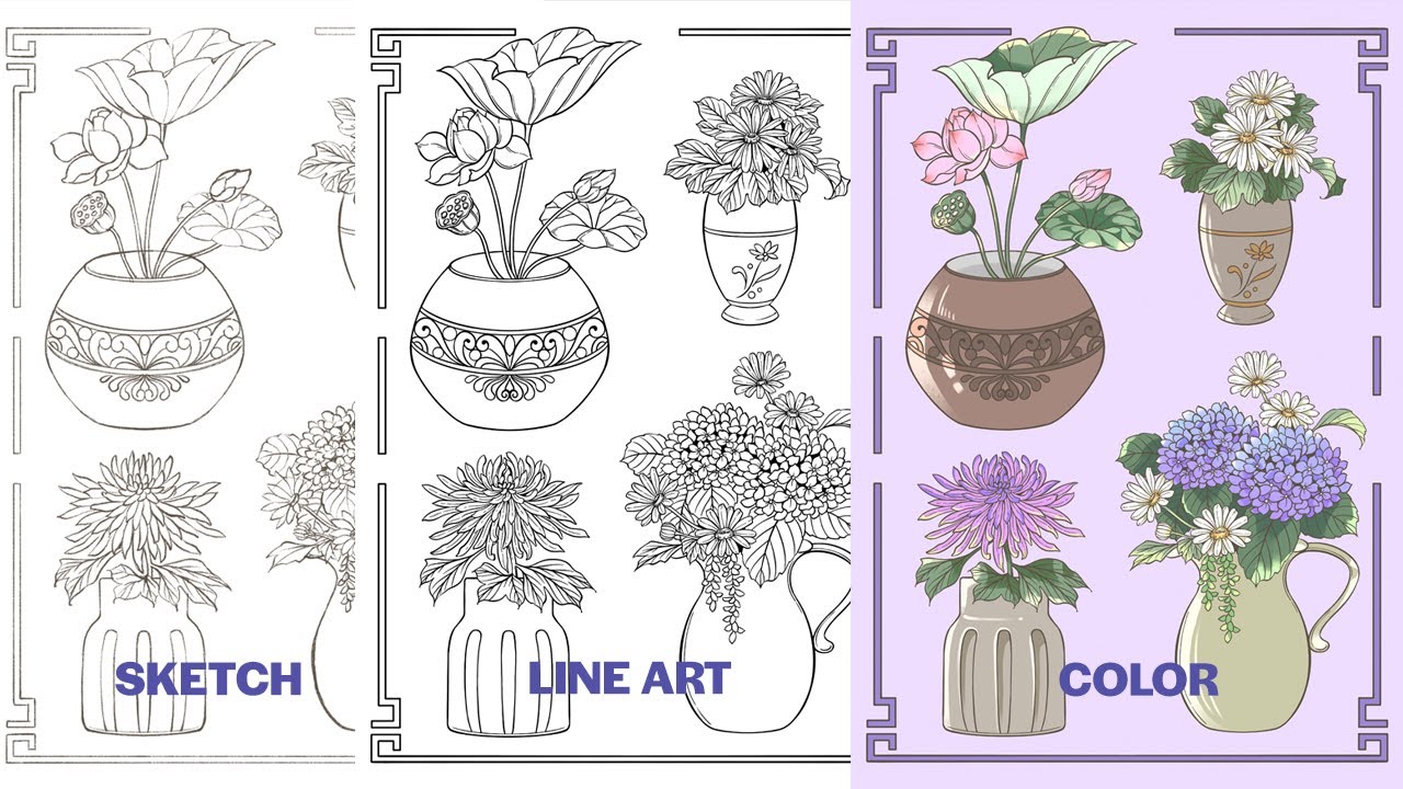 PROCREATE How to draw FLOWERS and VASE 🌸 Full Process 🪴Digital ...