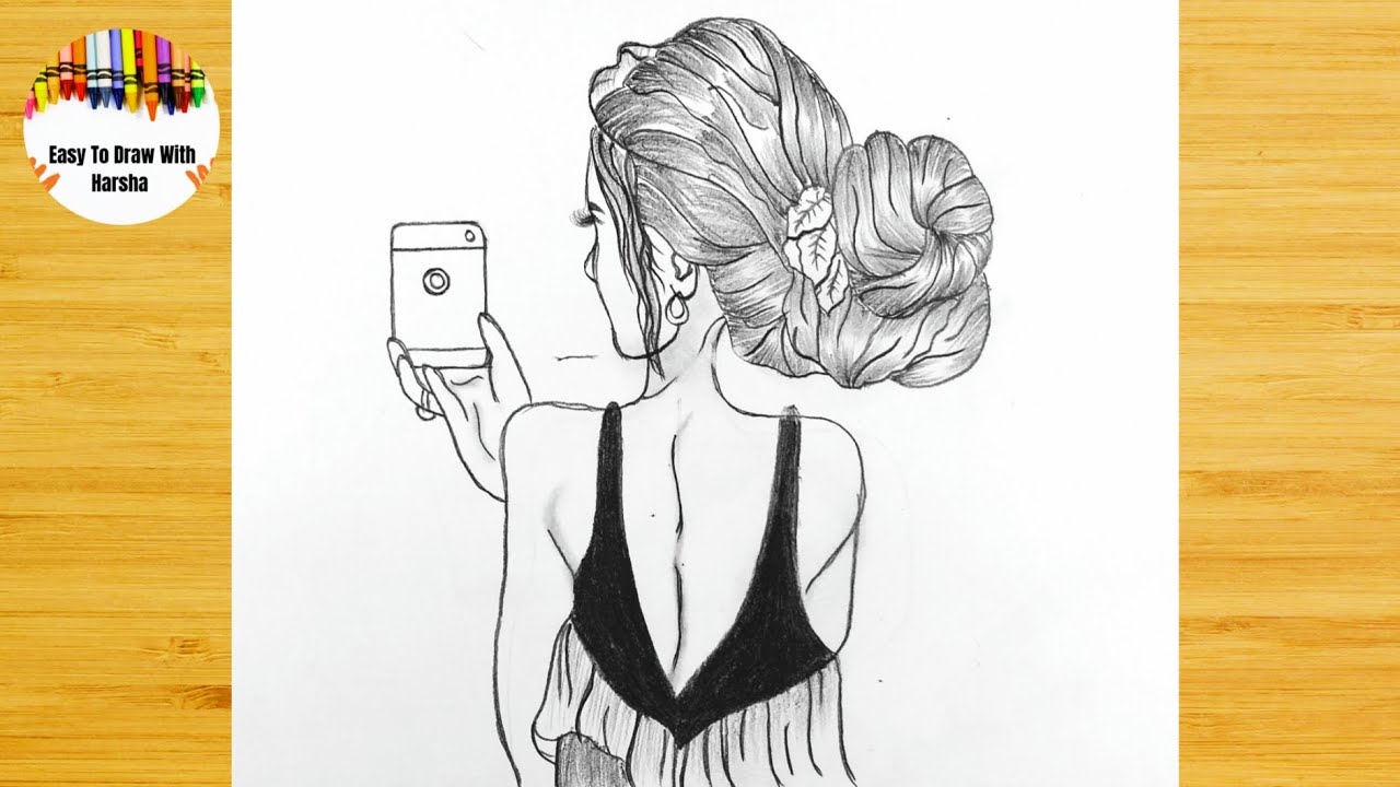 How to draw a easy girl backside drawing taking selfie|| Pencil sketch ...