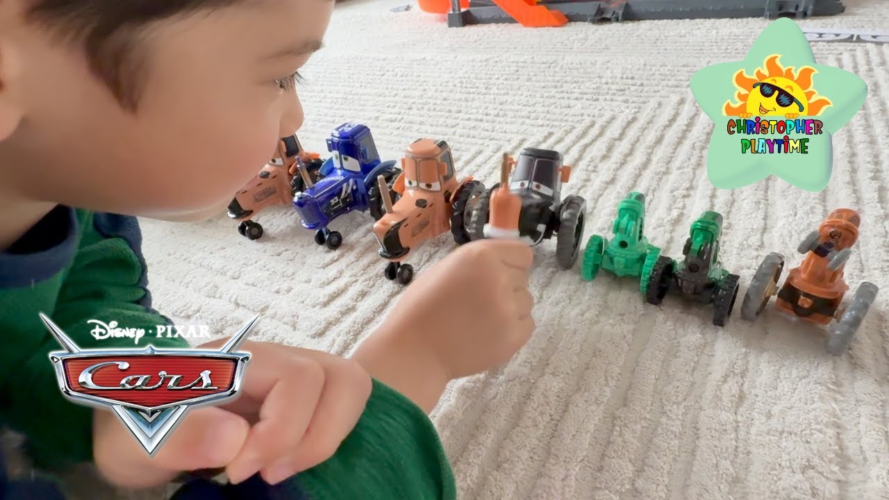 Tractor Tipping with Frank and Lightning McQueen Toys | Disney Pixar ...