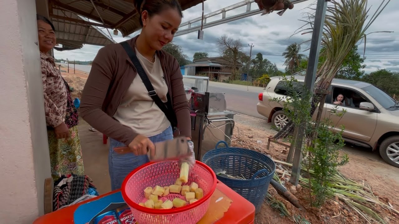 Popular snack 3000 riel (.75 cents US $) per sugarcane stalk. Sraey ...