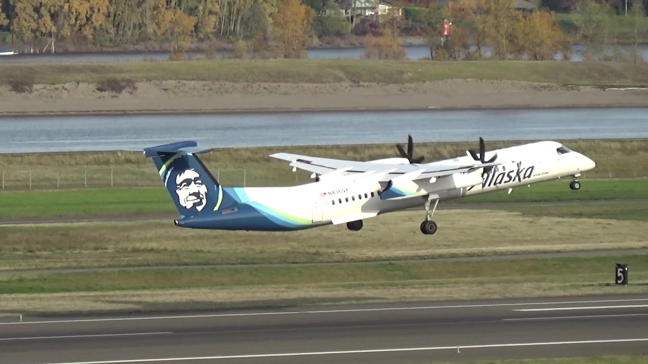[HD] *NEW LIVERY* Alaska Dash 8 Q400 [N436QX] Takeoff PDX | BFF S3, E72 ...