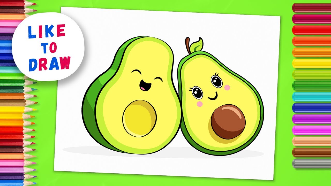 How to Draw AVOCADO step by step | Cute Avocado Couple Drawing Tutorial ...