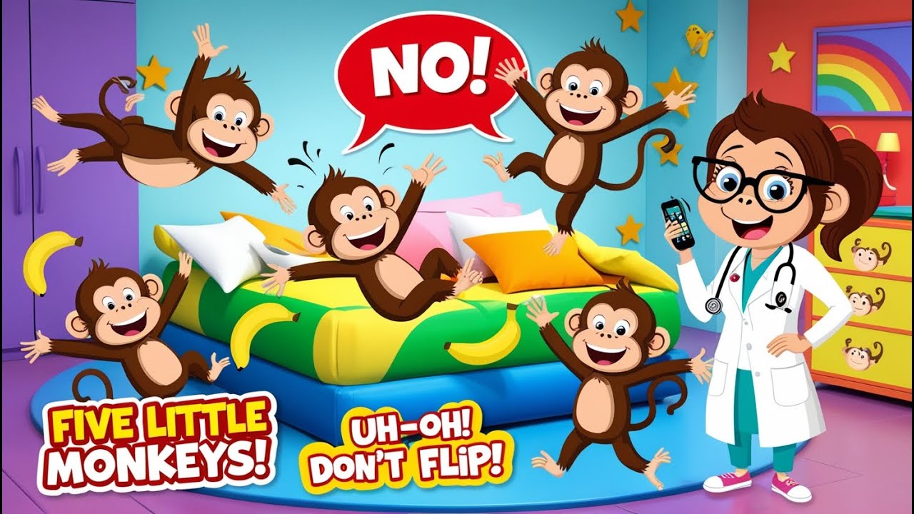 🙈 Monkey Mayhem! Five Little Monkeys Flip and Fall 🛏️ | Kids Rhyme Fun | Tumble Jumble - YouTube