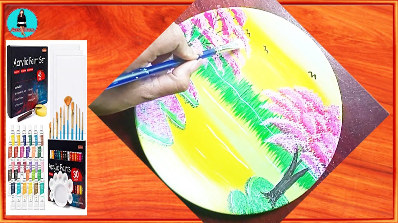Painting spring scenery on plate| Acrylic painting techniques| Arts ...