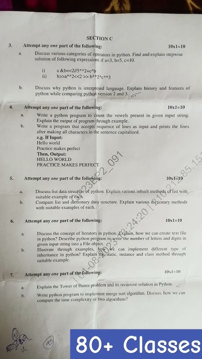 Python Programming KNC402 || Python Last year question paper #aktu #lastyearexam @80plusClasses ...