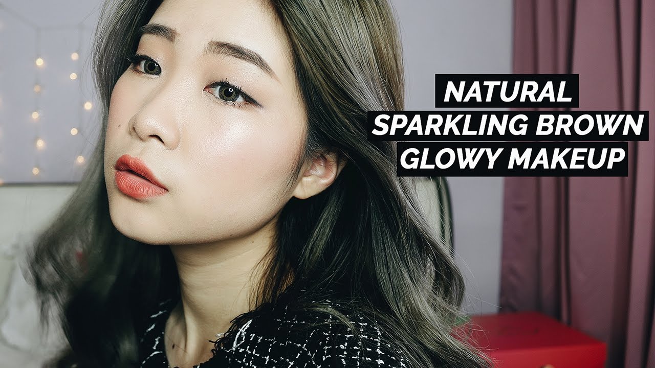 SPARKLING BROWN GLOWY MAKEUP - YouTube