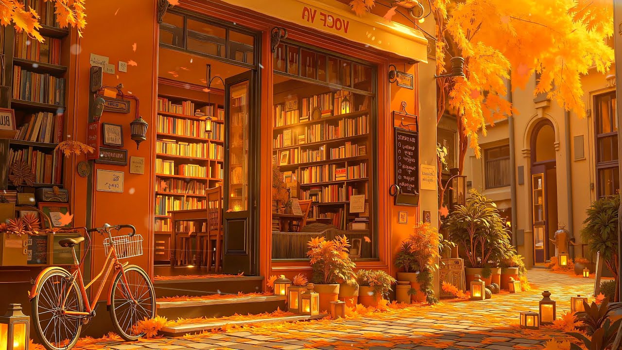 🍂 Warm Autumn Bookstore - Relaxing Fall Lofi Beats for Stress Relief ...