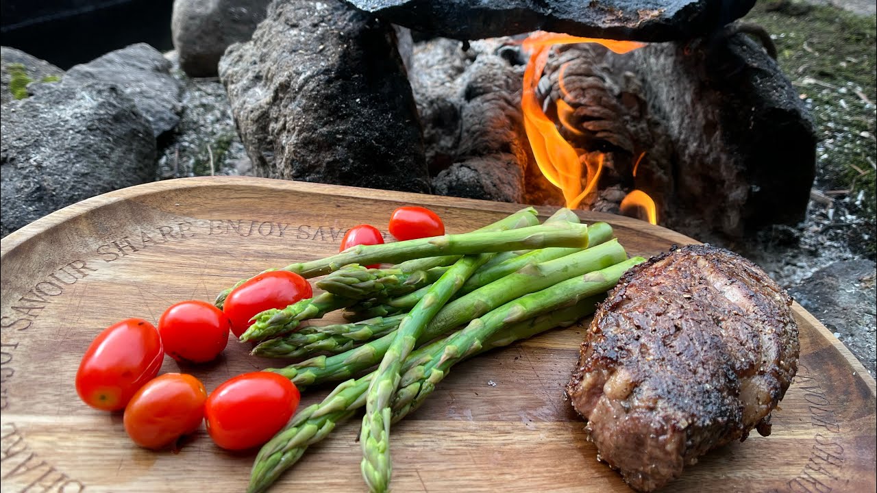 Thick Juicy Steak 🥩 Cooked On A Rock. Campfire Cooking 🔥 - YouTube