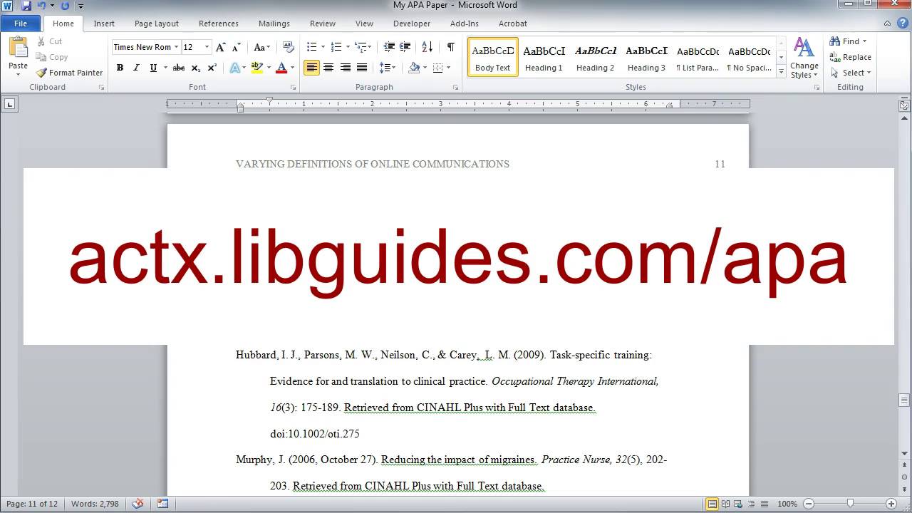 Formatting an APA Paper in Microsoft Word, Part 2 - YouTube