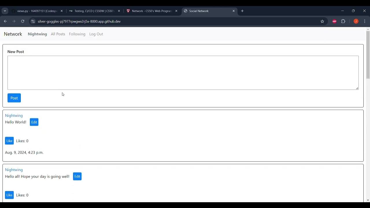 CS50w's Project 4 - Social Media - YouTube