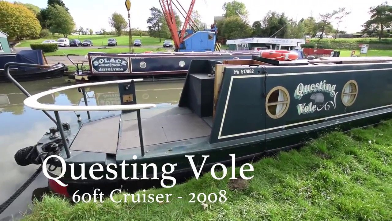 SOLD - Questing Vole - 60' 2008 Cruiser stern Hexagon build narrowboat - YouTube