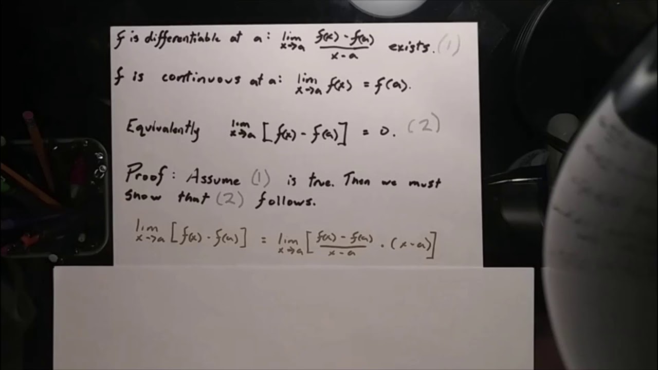 Differentiability Implies Continuity Proof - YouTube