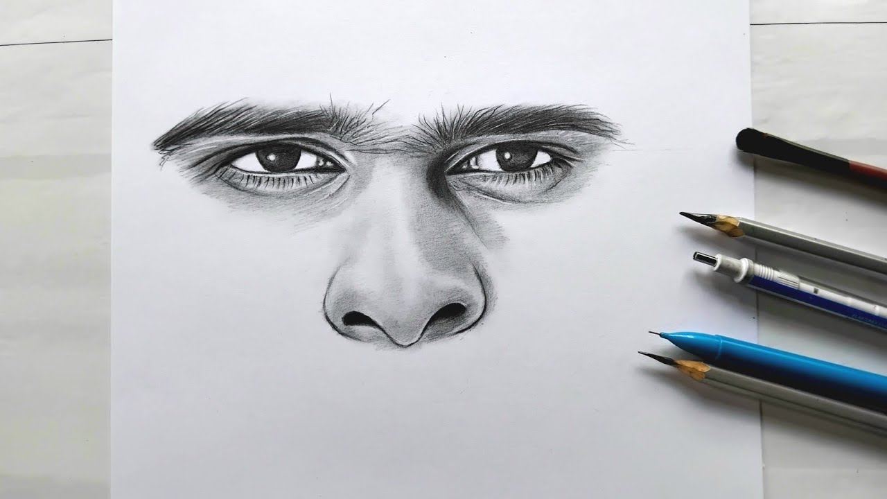 How to draw realistic Eye and Nose drawing, Step by step - YouTube