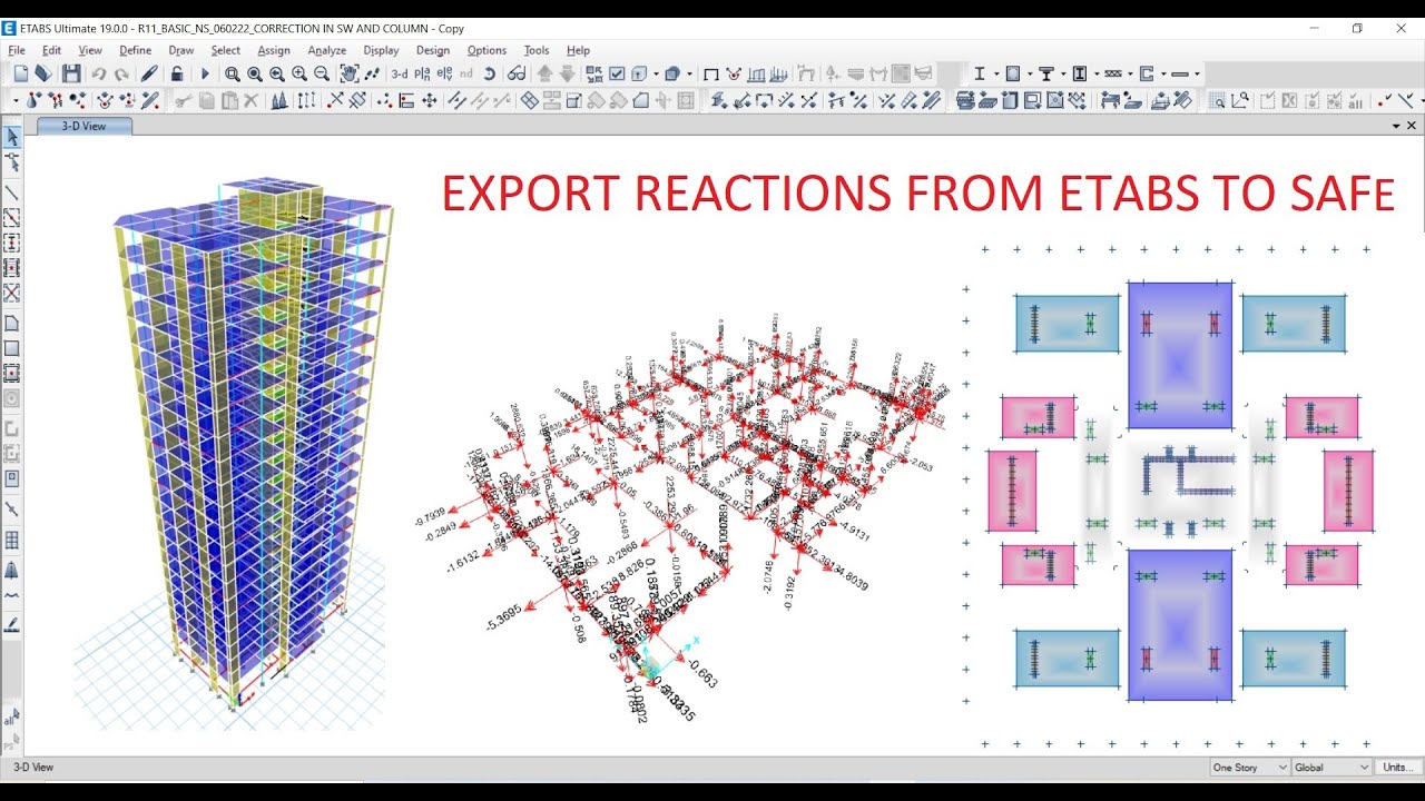 EXPORT REACTIONS FROM ETABS TO SAFE-MAT/RAFT DESIGN COURSE - YouTube