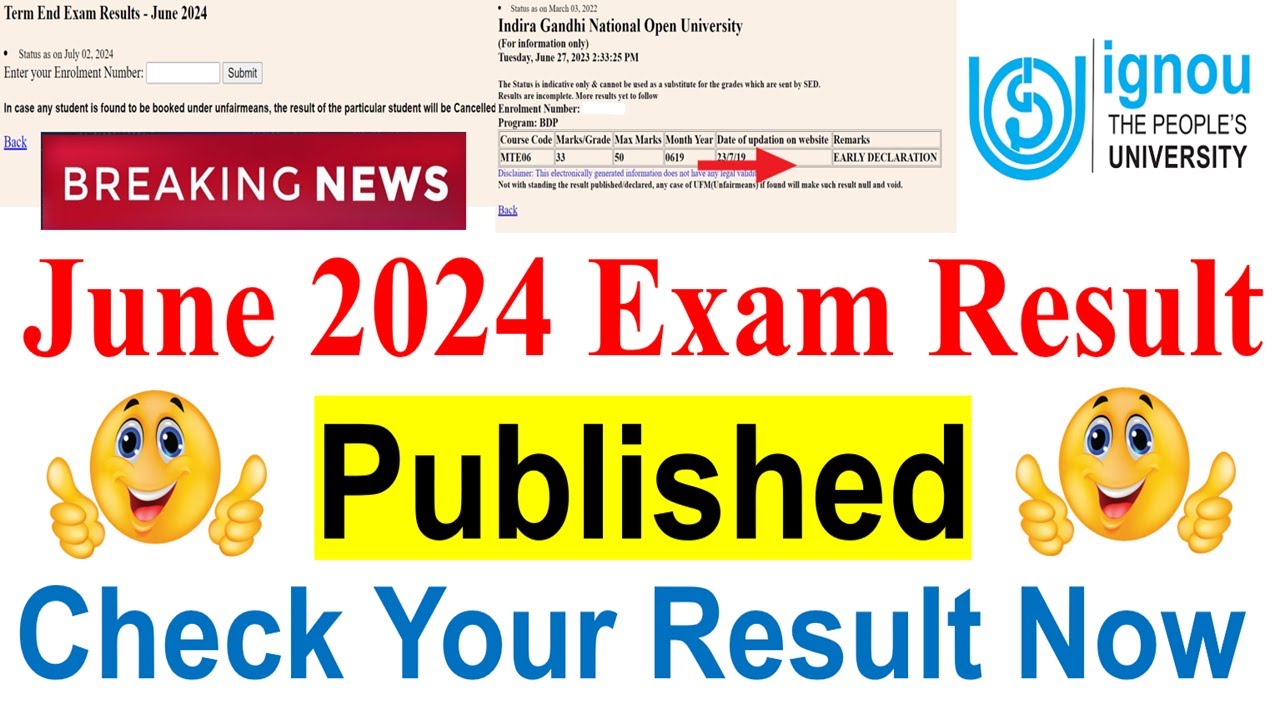 😮{Breaking News } IGNOU June 2024 Result Published | Check Your Result ...