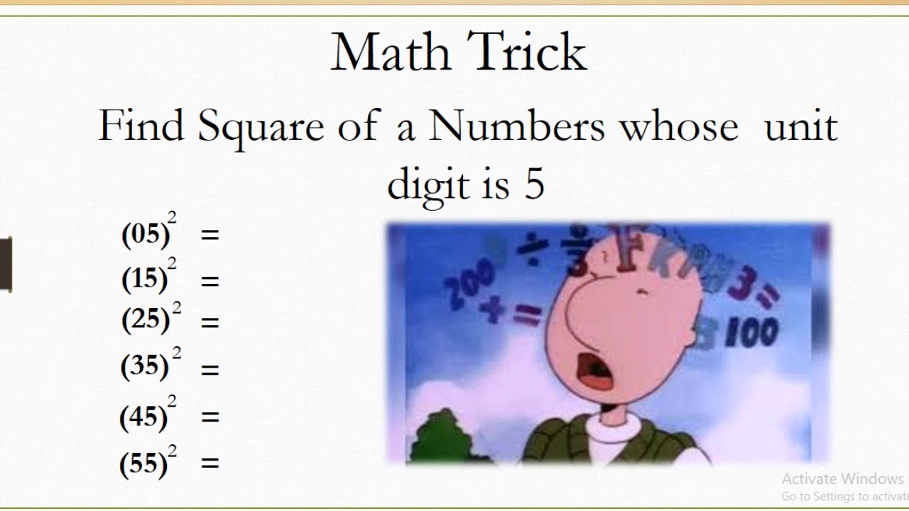 Math Trick Find Square of a Number Whose Unit Digit is 5 | Easy way to ...
