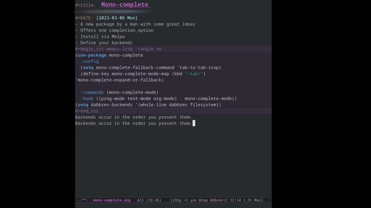 Emacs Mono Complete Package #emacs #coding #programming - YouTube