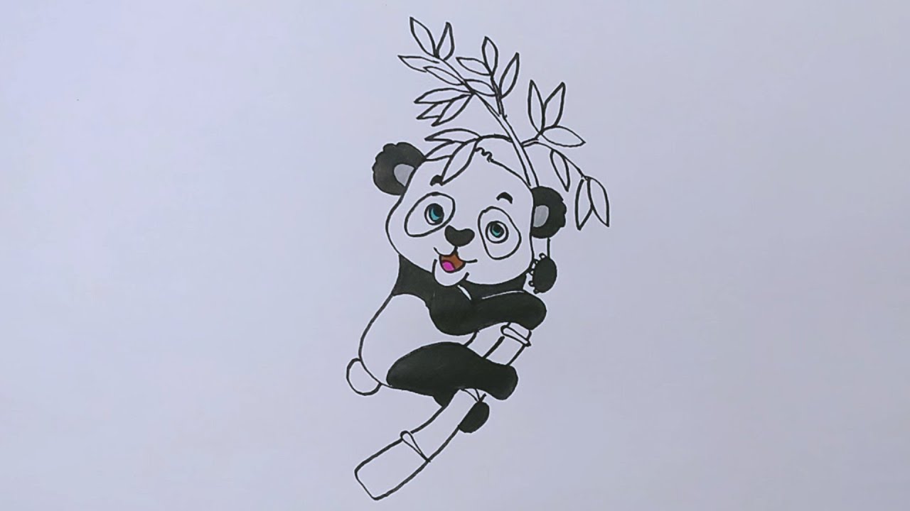 Panda Climbing A Bamboo Tree, Let's Learn To Draw Panda - YouTube