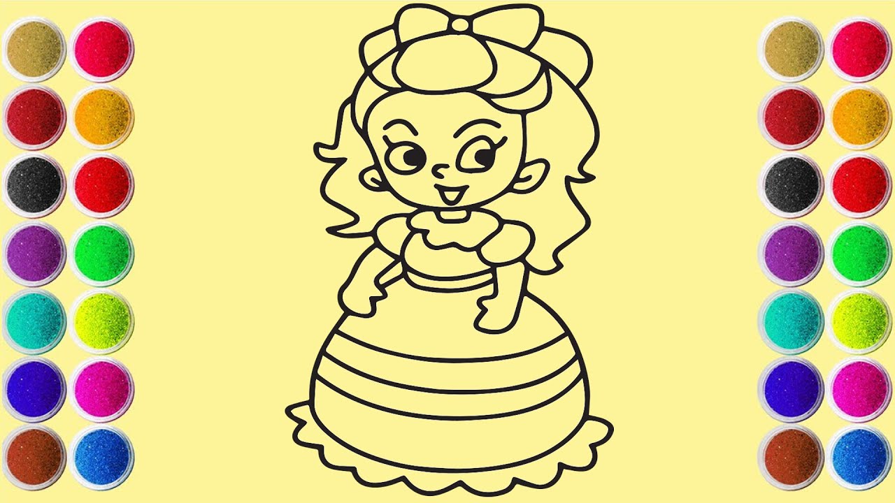Sand painting of beautiful princess wearing flared dress | step by step ...