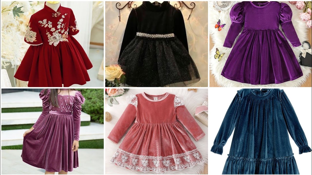 Homemade Casual wear Little Girls Velvet Frocks ideas for Winter ...