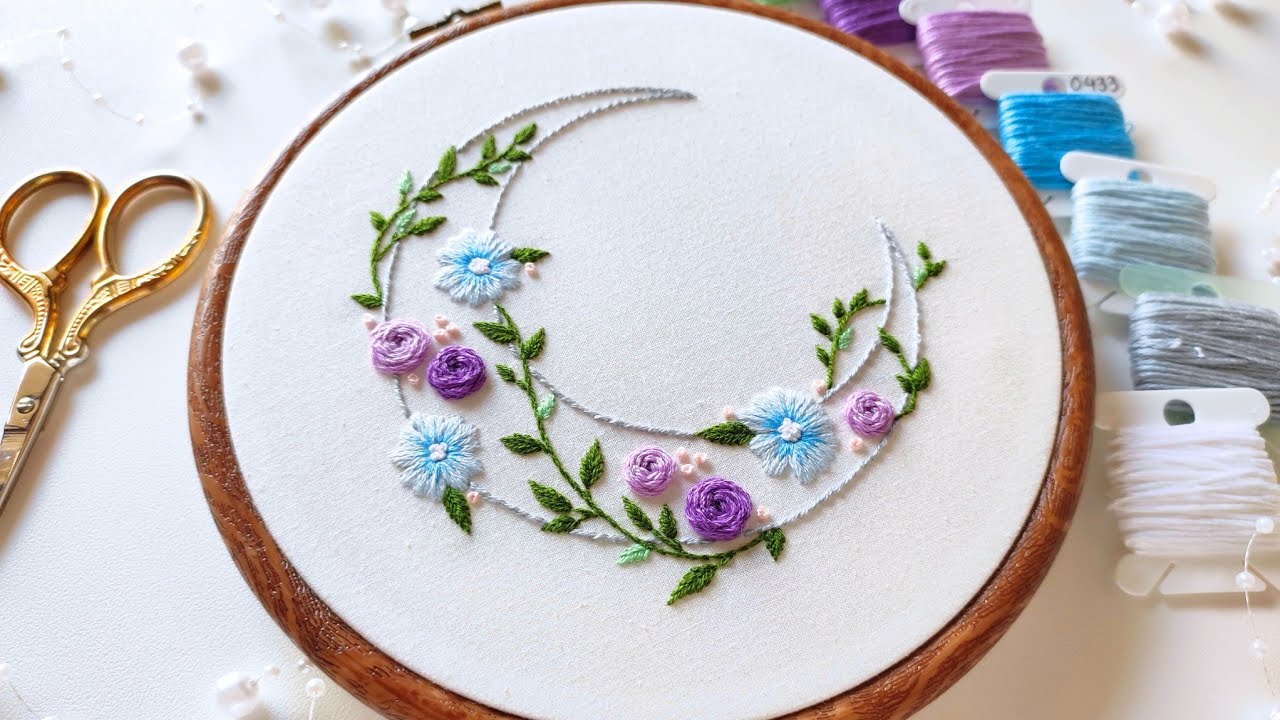 Floral Moon Embroidery | Crescent Hand embroidery | Modern embroidery ...