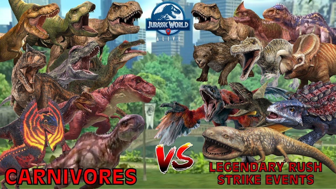 Carnivores vs Legendary Rush Strike Events - Jurassic World Alive - YouTube