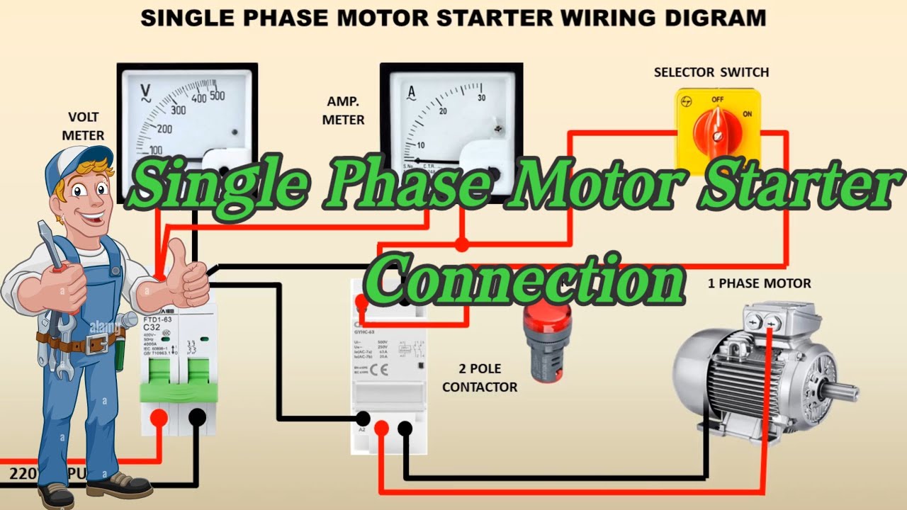 single phase moter starter connection । single phase motor connection ...