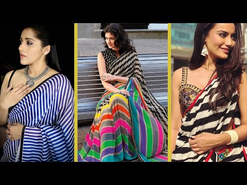 Stylish Georgette Striped Sarees, Stunning striped saree collection, striped saree for partywear