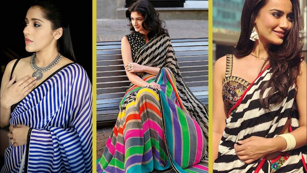 Stylish Georgette Striped Sarees, Stunning striped saree collection ...